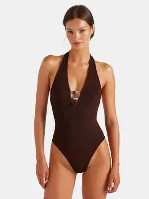 Hunza G Adriana Beaded Swimsuit - Brown