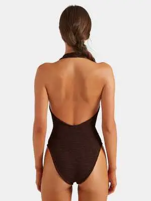 Hunza G Adriana Beaded Swimsuit - Brown