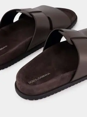 Dolce & Gabbana Leather Flat Sandals - Brown
