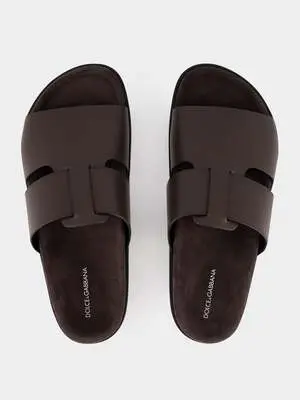 Dolce & Gabbana Leather Flat Sandals - Brown