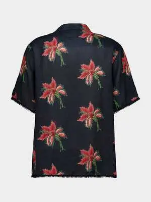 Valentino Garavani Linen Bowling Shirt With Red Papier Floral Print