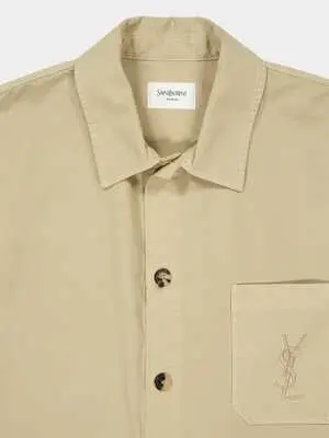 Saint Laurent Royal Cassandre Cotton Gabardine Overshirt - Beige
