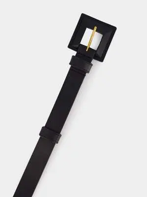 Saint Laurent Squared Buckle Leather Belt - Black
