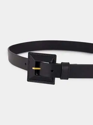 Saint Laurent Squared Buckle Leather Belt - Black