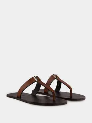 Saint Laurent Babylone Leather Slides - Brown