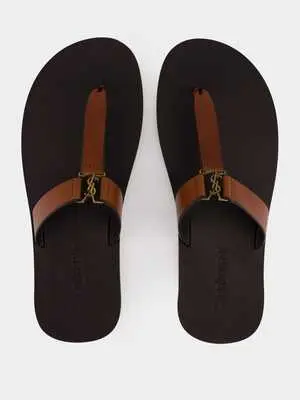 Saint Laurent Babylone Leather Slides - Brown