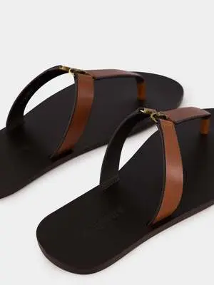 Saint Laurent Babylone Leather Slides - Brown