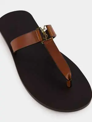 Saint Laurent Babylone Leather Slides - Brown