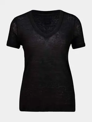 120% Lino Linen Jersey V-neck T-shirt - Black
