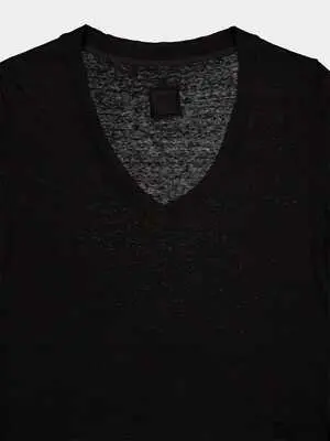 120% Lino Linen Jersey V-neck T-shirt - Black