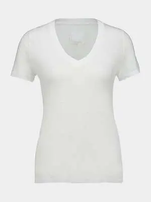120% Lino Linen V-neck T-shirt - White