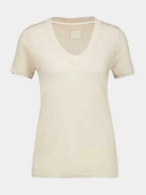 120% Lino Linen Jersey V-neck T-shirt - Beige