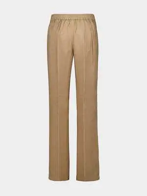 120% Lino Savana Linen Casual Fit Trousers - Brown