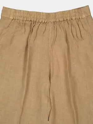 120% Lino Savana Linen Casual Fit Trousers - Brown