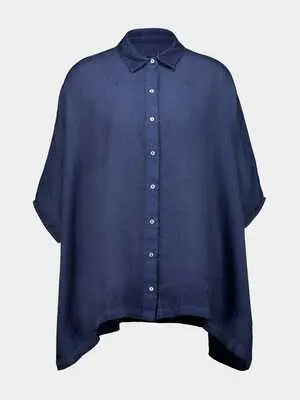 120% Lino Linen Short Sleeve Shirt - Blue