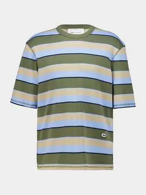 AMI Paris Blue And Khaki Striped Cotton Oversize T-shirt - Multicolour