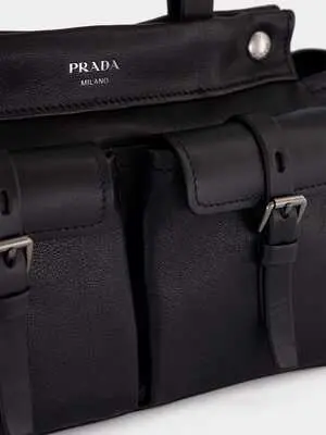 Prada Route Medium Leather Tote Bag - Black