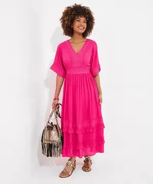 JOE BROWNS Crochet Trim Boho Midi Dress
