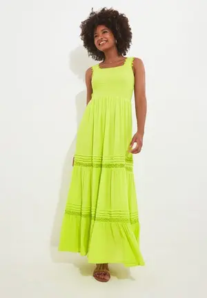 JOE BROWNS Square Neck Maxi Dress With Crochet Trim - Lime