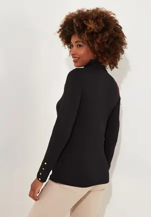 JOE BROWNS Stretch Knit Turtleneck Tee With Button Details
