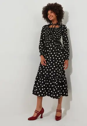 JOE BROWNS Polka Dot Smocked Midi Dress