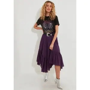 JOE BROWNS Handkerchief Hem Crinkle Midi Skirt - Wineberry