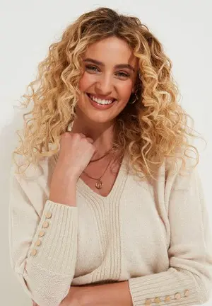 JOE BROWNS V-neck Shimmer Pullover Sweater With Batwing Design - Cream