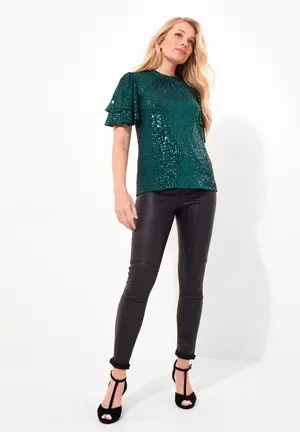 JOE BROWNS Sequin Flutter Sleeve Top