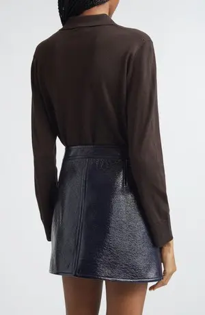 COURREGES Merino Wool Polo Cardigan - Chocolate