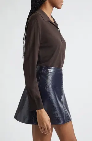 COURREGES Merino Wool Polo Cardigan - Chocolate