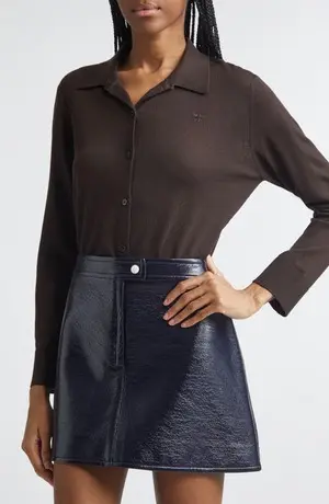 COURREGES Merino Wool Polo Cardigan - Chocolate