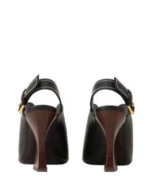 LANVIN Buckle Arch Heeled Leather Mules