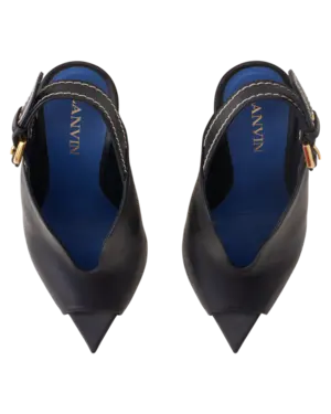 LANVIN Buckle Arch Heeled Leather Mules