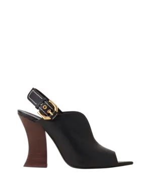 LANVIN Buckle Arch Heeled Leather Mules - Black