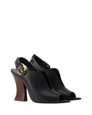 LANVIN Buckle Arch Heeled Leather Mules