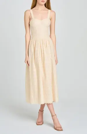 WAYF Lillian Eyelet Cotton Midi Dress - Beige