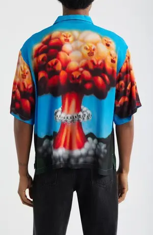 BRAIN DEAD Explosion Graphic Button-up Shirt - Blue Multi