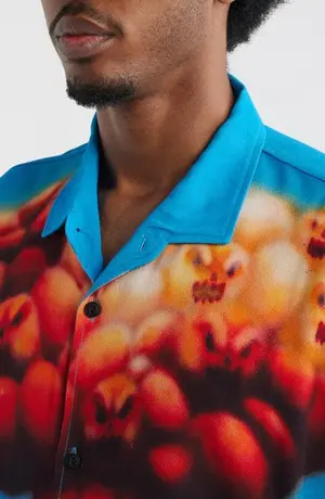 BRAIN DEAD Explosion Graphic Button-up Shirt - Blue Multi