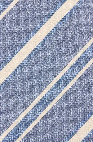 David Donahue Stripe Herringbone Silk Neck Tie - Denim