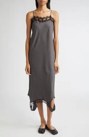 MAISON MARGIELA Convertible Lace Trim Satin Midi Dress