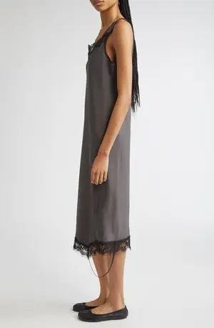 MAISON MARGIELA Convertible Lace Trim Satin Midi Dress