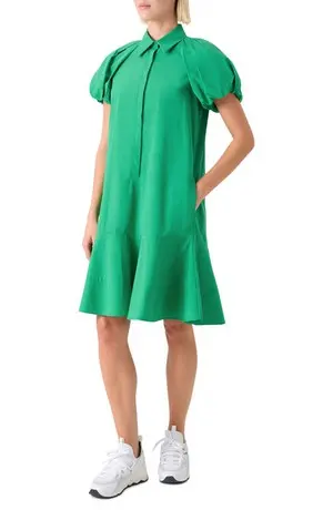 Akris Puff Sleeve Cotton Tiered Dress