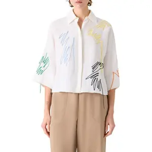 Akris Scribble Embroidered Linen Shirt