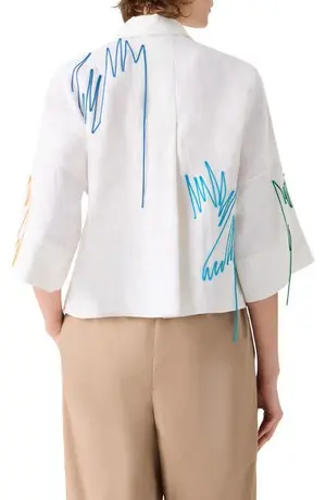 Akris Scribble Embroidered Linen Shirt