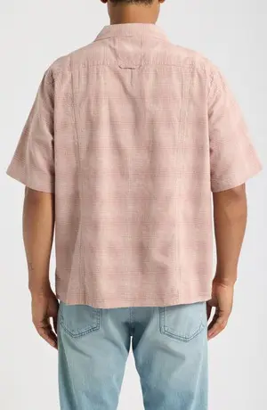 CORRIDOR Plaid Short Sleeve Cotton & Linen Camp Shirt - Pnk