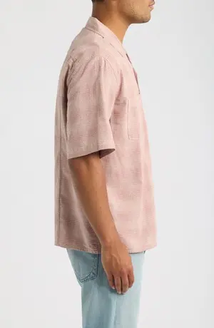 CORRIDOR Plaid Short Sleeve Cotton & Linen Camp Shirt - Pnk