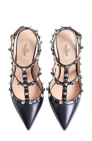 Valentino Garavani Rockstud T-strap Pumps - Navy