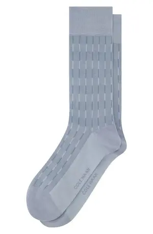 Cole Haan Stripe Cotton Blend Dress Socks - Medium Blue