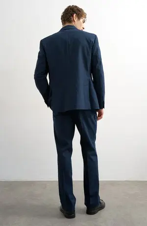 Topman Linen Blend Straight Leg Pants - Navy