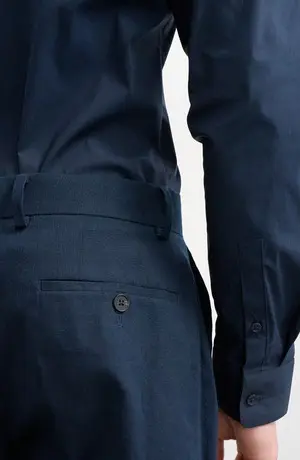 Topman Linen Blend Straight Leg Pants - Navy